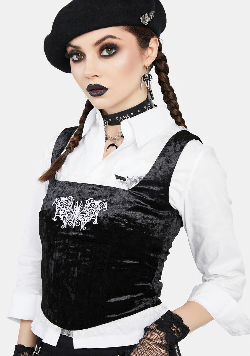 The Grave Girls Velvet Embroidered Corset - Black – Dolls Kill