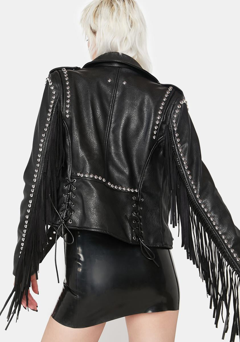 AZALEA WANG Moto Fringe Jacket - Black – Dolls Kill