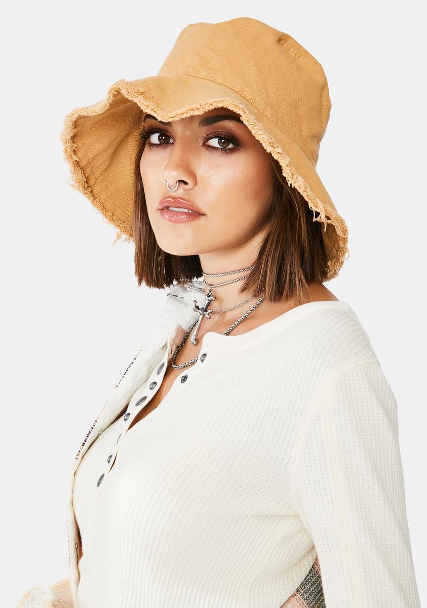 Frayed Edge Bucket Hat - Beige – Dolls Kill