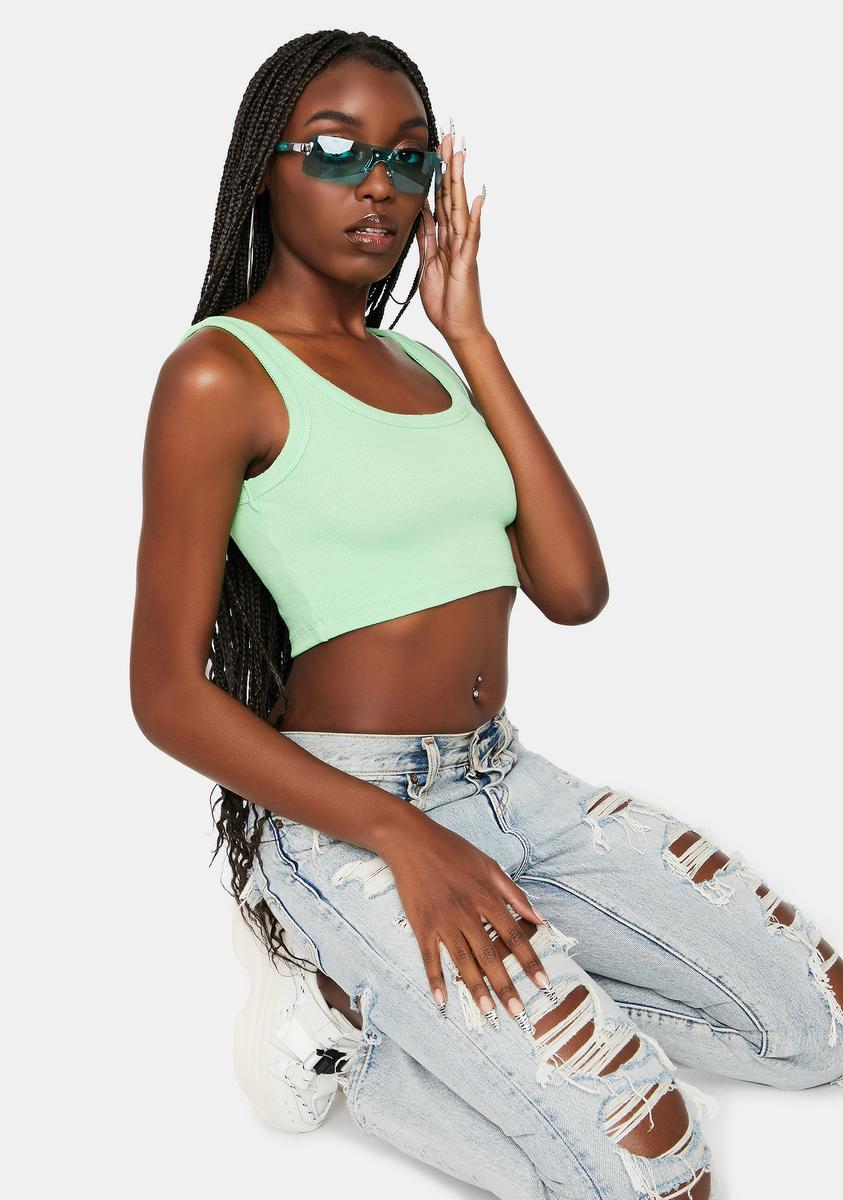 Ribbed Scoop Neck Crop Top - Mint Green – Dolls Kill