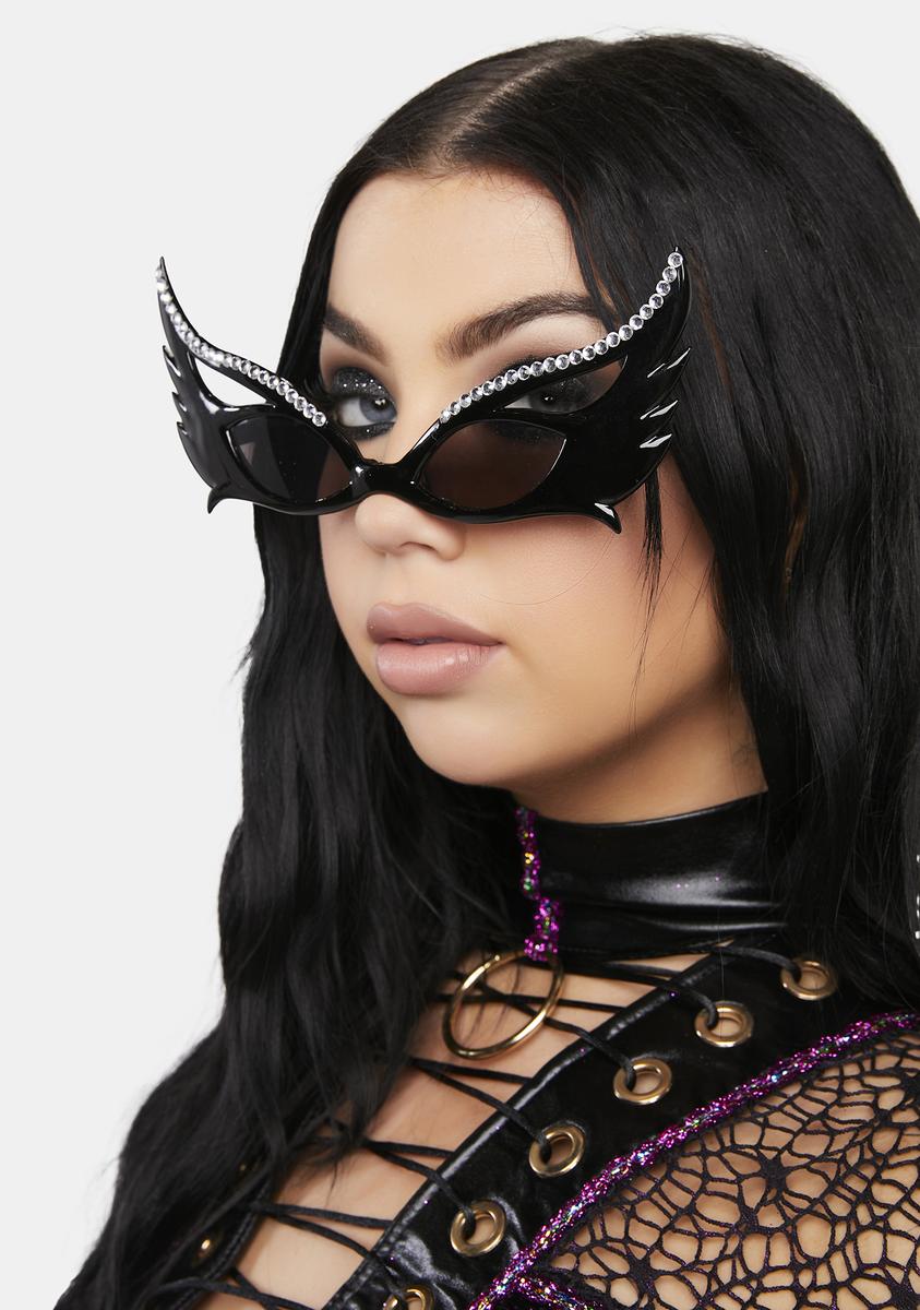 Good Times Eyewear Winged Cat Eye Rhinestone Sunglasses Black Dolls