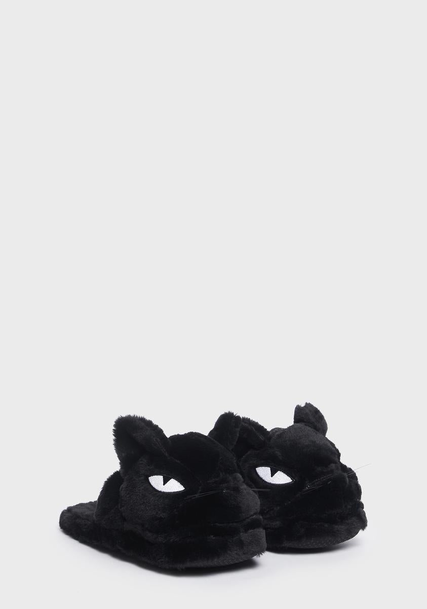 Dolls Kill x Emily The Strange Faux Fur Cat Slides - Black