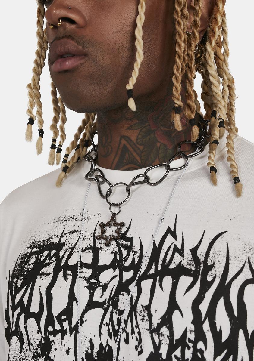 Chunky Roller Chain Star Charm Choker Necklace - Silver – Dolls Kill