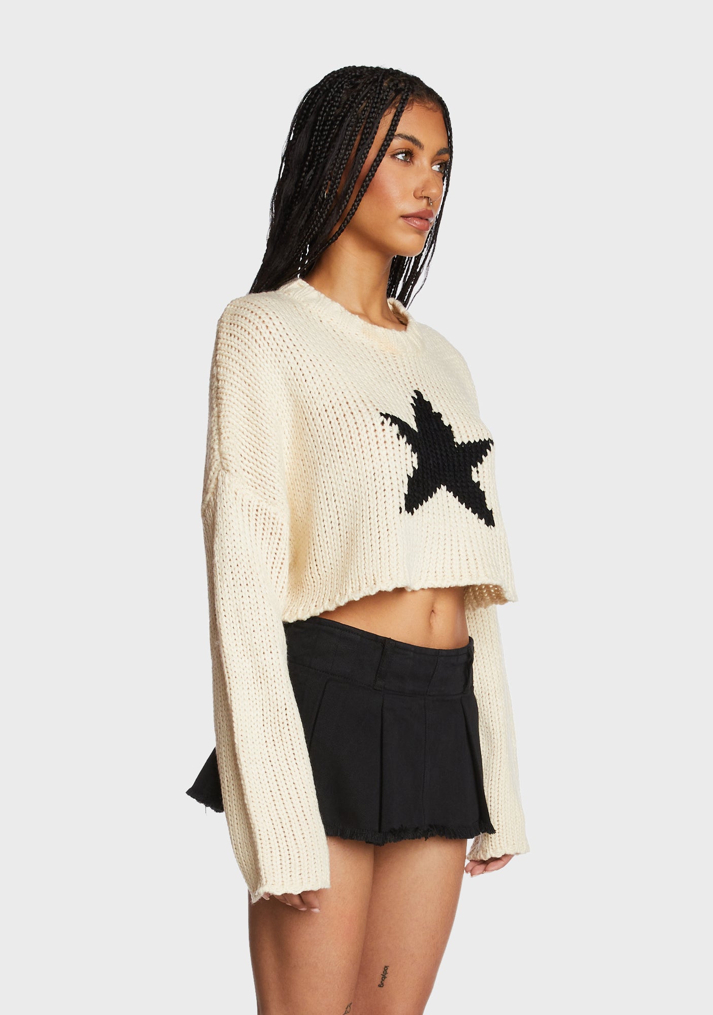 Edikted Cropped Knit Star Sweater - Cream – Dolls Kill