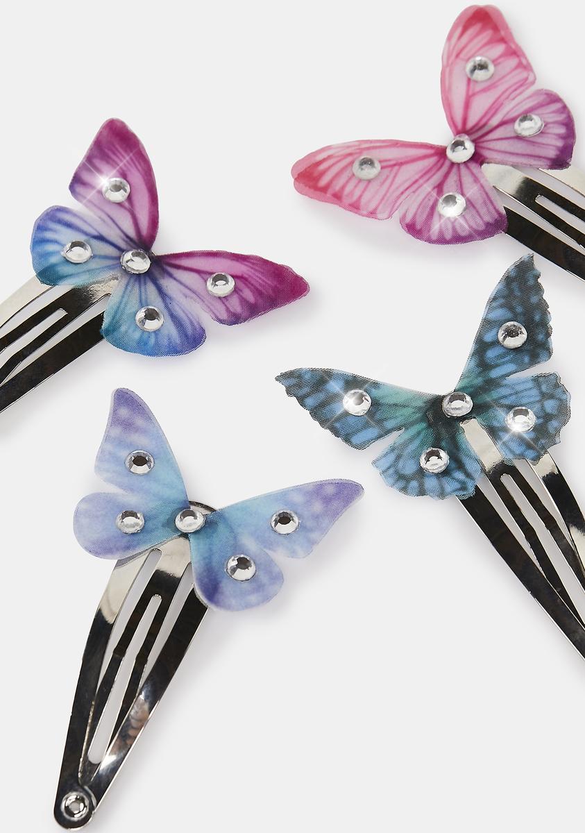 Butterfly Rhinestone Hair Clip Set - Multi – Dolls Kill