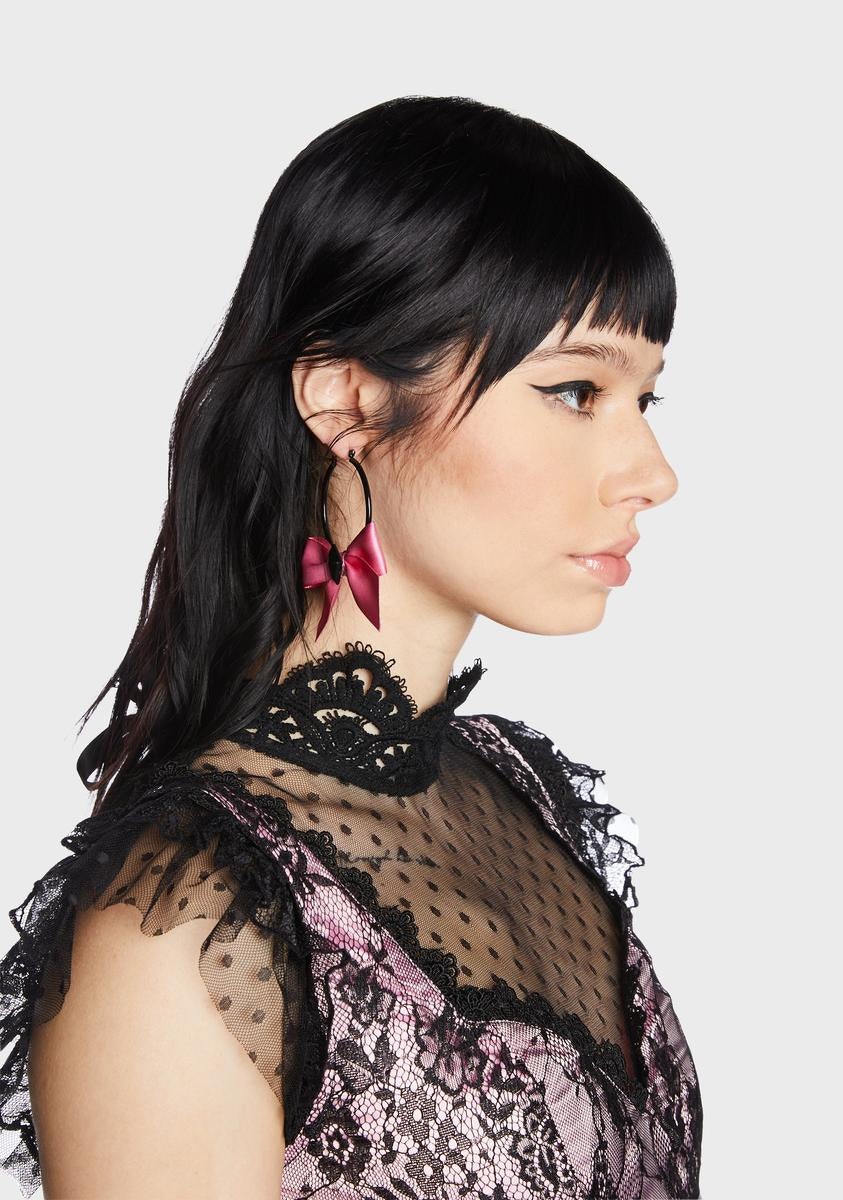 Bow Gem Hoop Earrings - Pink – Dolls Kill