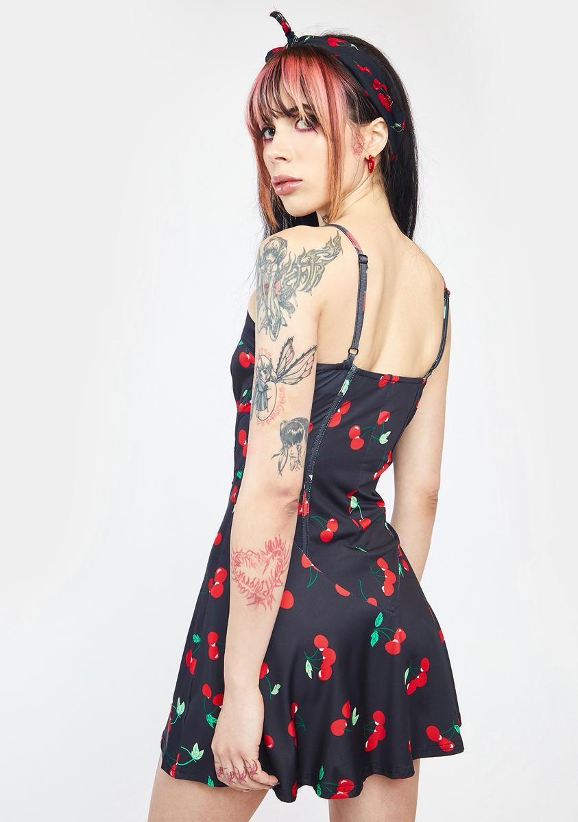 Lace Up Cherry Print A Line Mini Dress - Red Black – Dolls Kill
