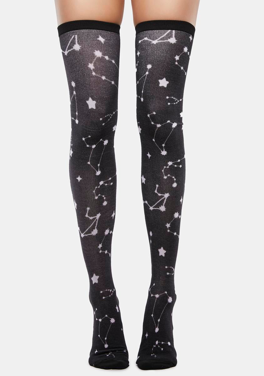 Astrological Thigh High Socks - Black/White – Dolls Kill