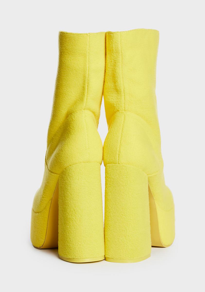 Koi Footwear Teletubbies Fuzzy Velour Platform Boots - Yellow – Dolls Kill