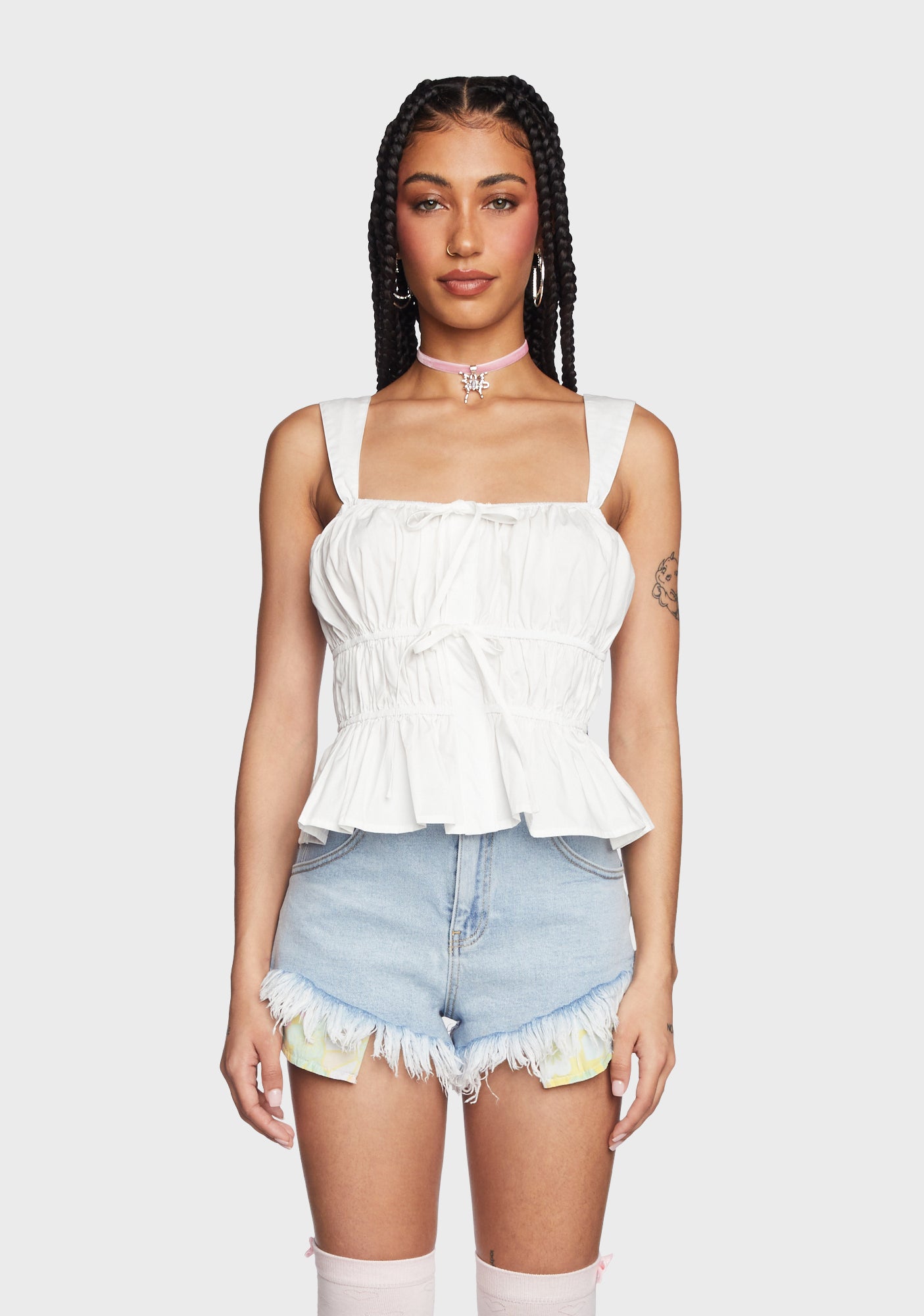 Ruffled Ruched Tank Top - White – Dolls Kill