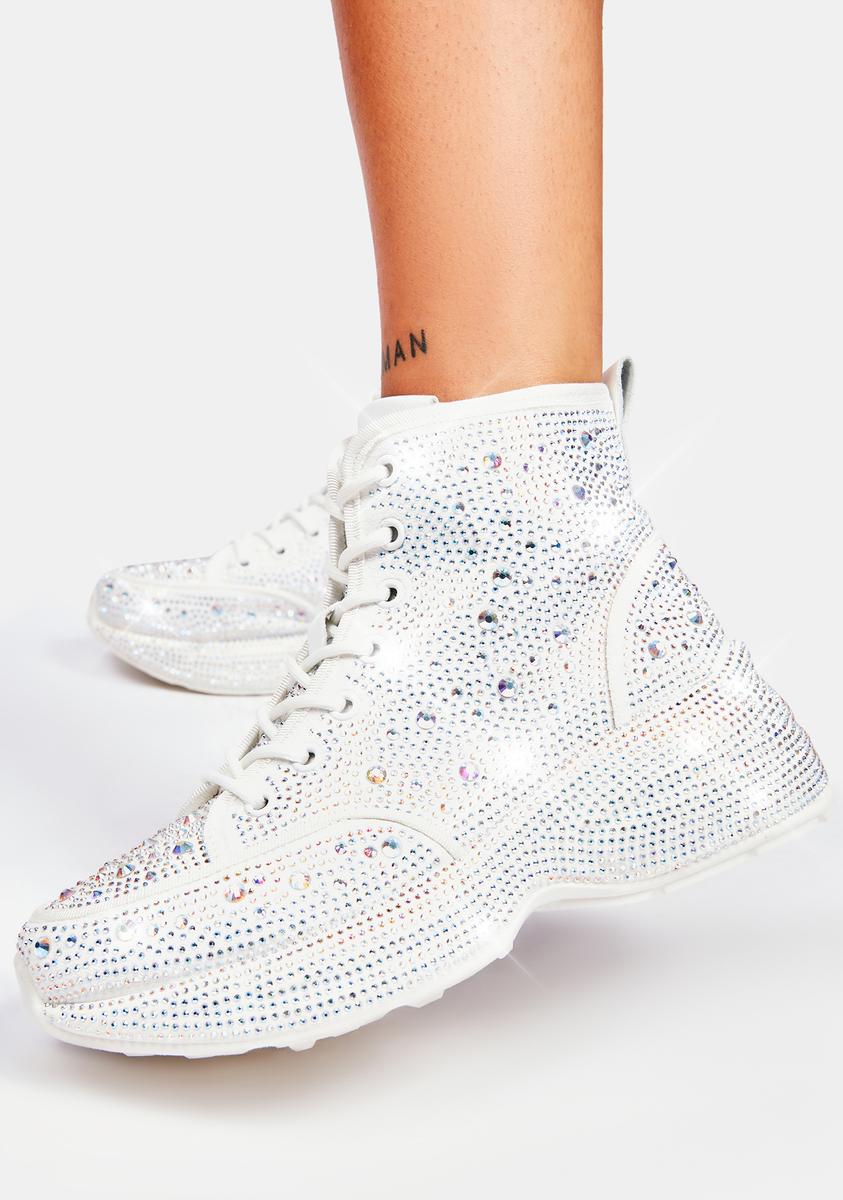 Rhinestone Chunky Lace Up Sneakers - White – Dolls Kill