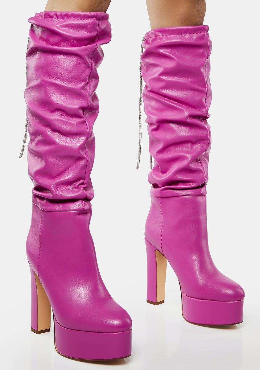 AZALEA WANG Knee-High Rhinestone Cord Boots - Pink – Dolls Kill