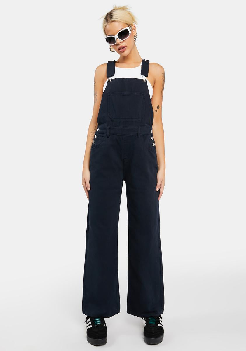 Edikted Denim Wide Leg Overalls - Blue – Dolls Kill