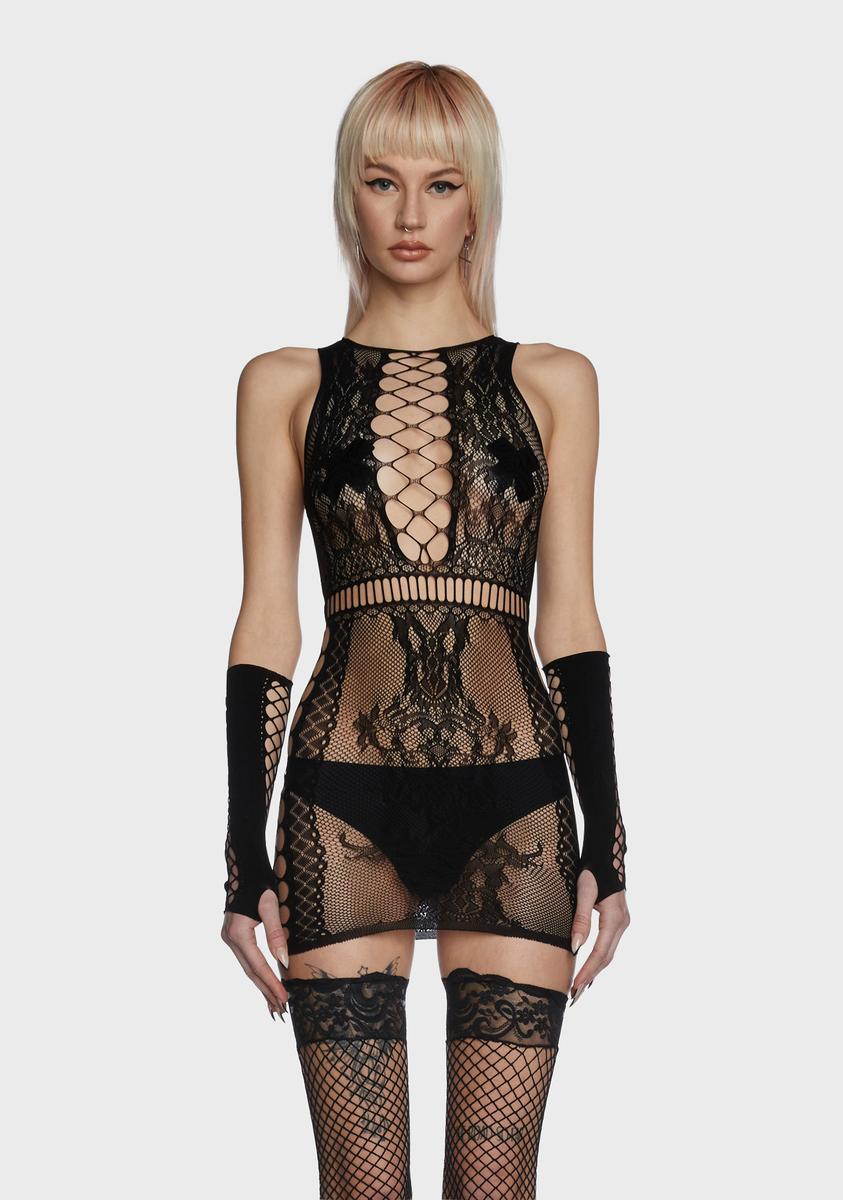 Fishnet Bodystocking Dress Glove Set - Black – Dolls Kill
