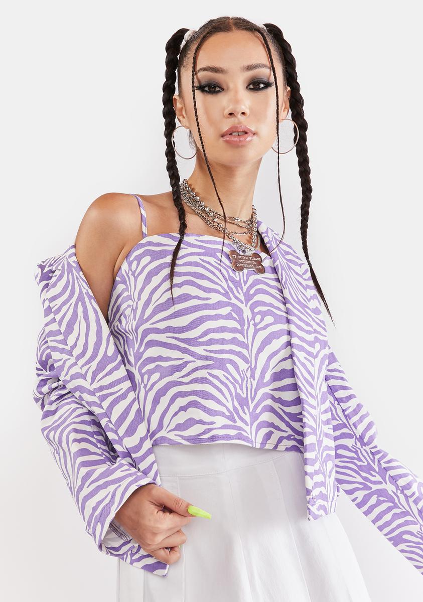 Zebra Print Boxy Jacket And Crop Tank Set - Purple – Dolls Kill