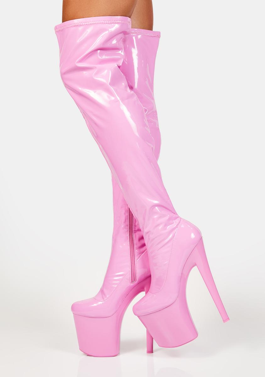 Xtra by Yru Stiletto Platform Boots - Pink Patent – Dolls Kill