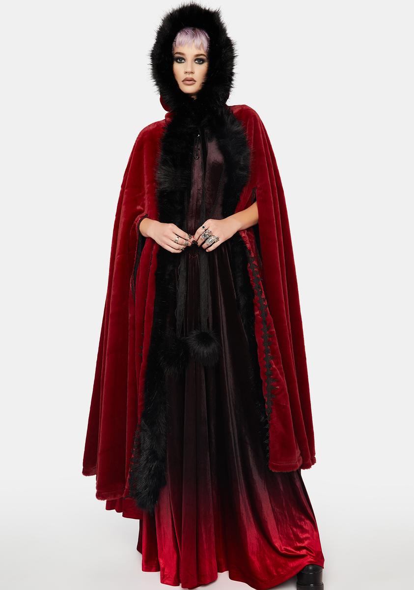 Punk Rave Velour Faux Fur Cloak - Red – Dolls Kill