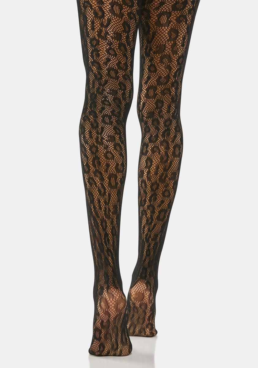 Leopard Print Fishnet Tights - Black – Dolls Kill