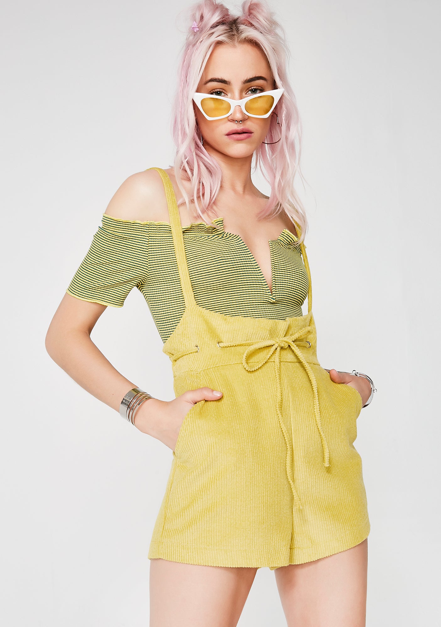 Tie Front Dark Yellow Suspender Shorts – Dolls Kill