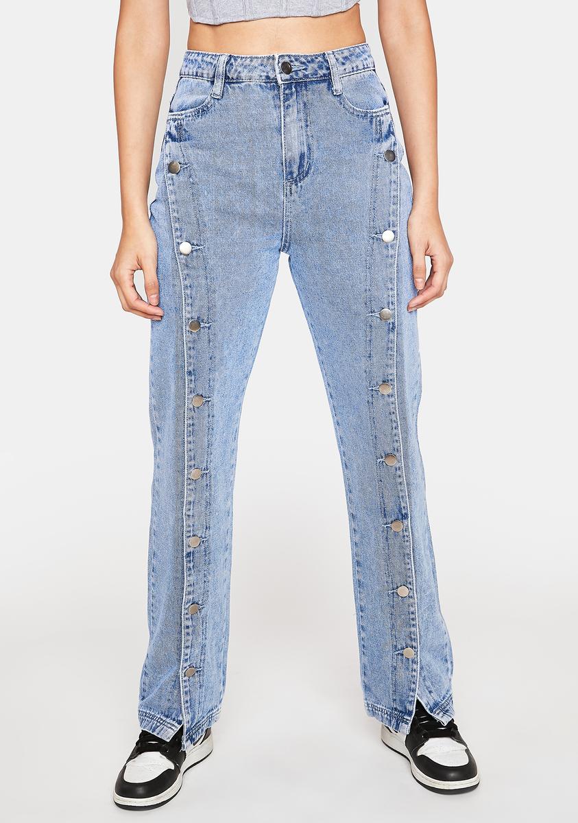 Button Detail Straight Leg Denim Jeans - Blue – Dolls Kill