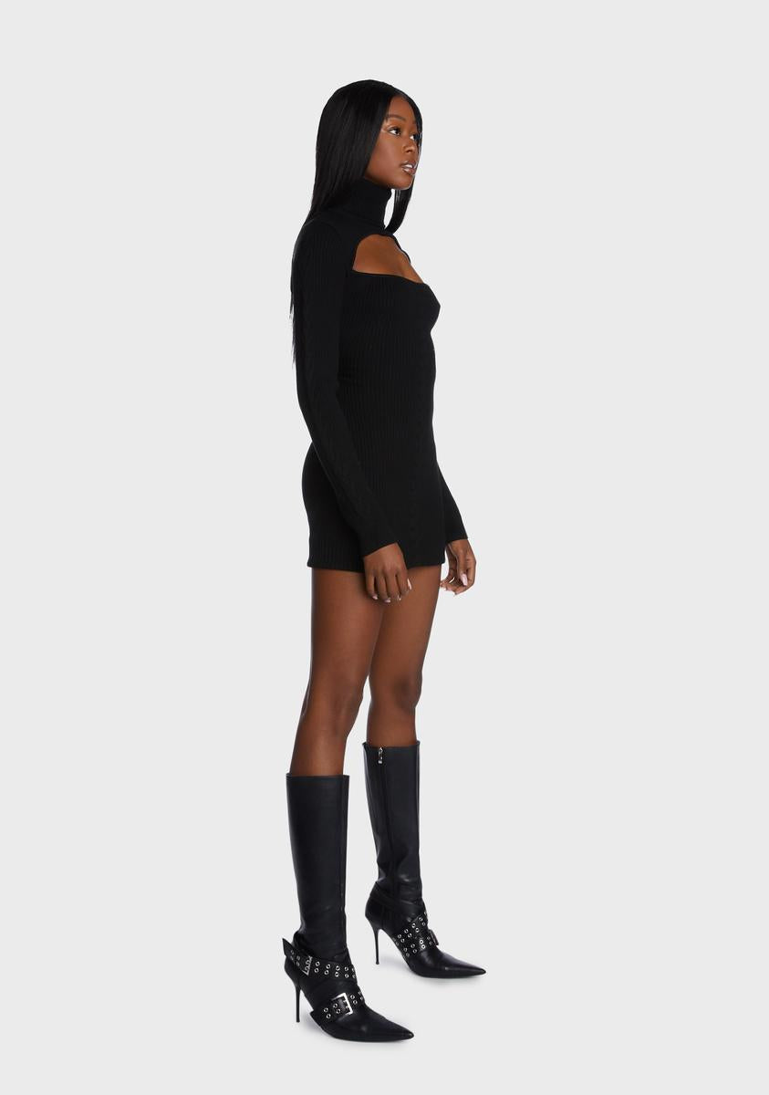 Long Sleeve Cut Out Knit Mini Dress Black Dolls Kill