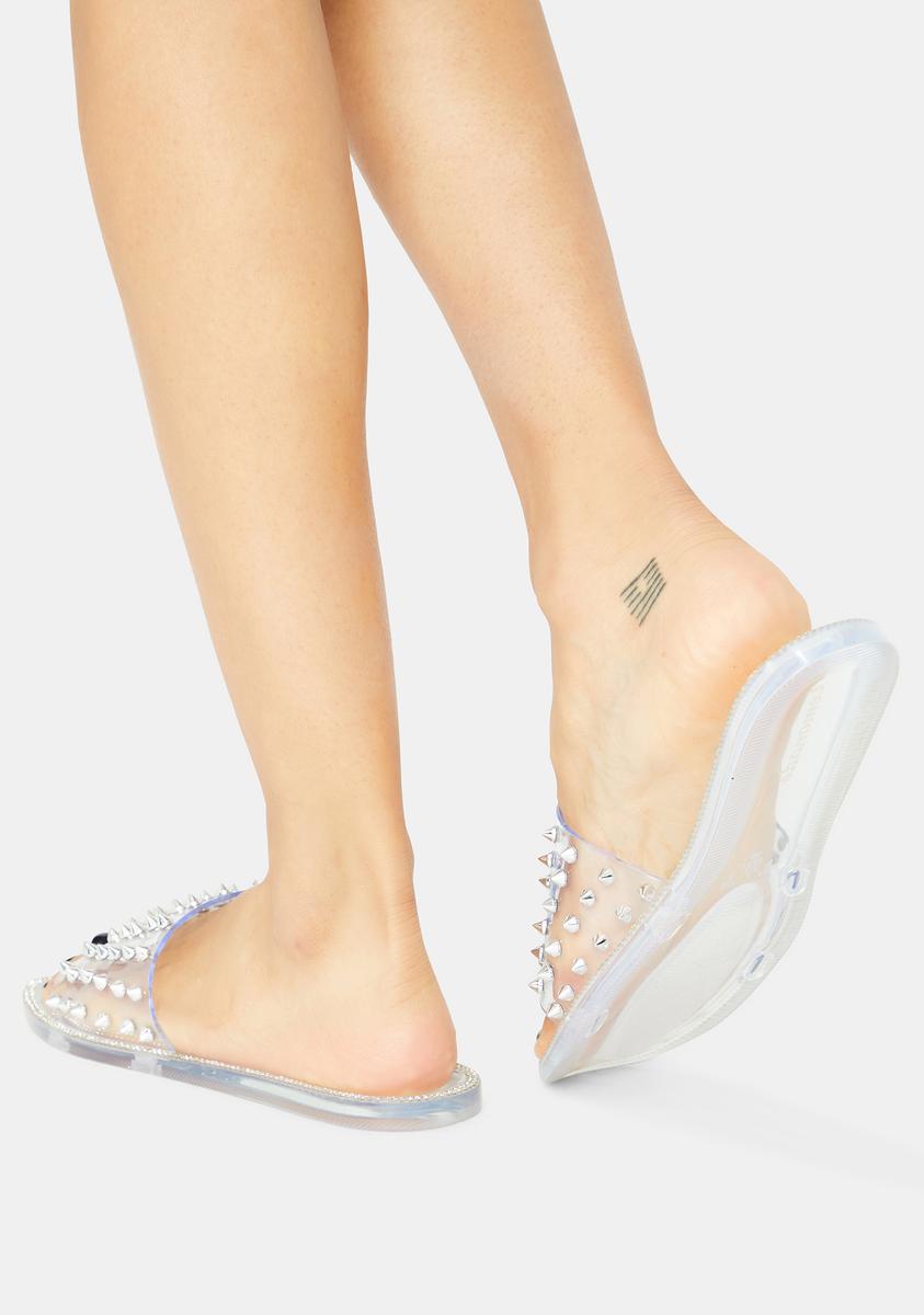 Spiky Metallic Studded PVC Slides - Clear – Dolls Kill