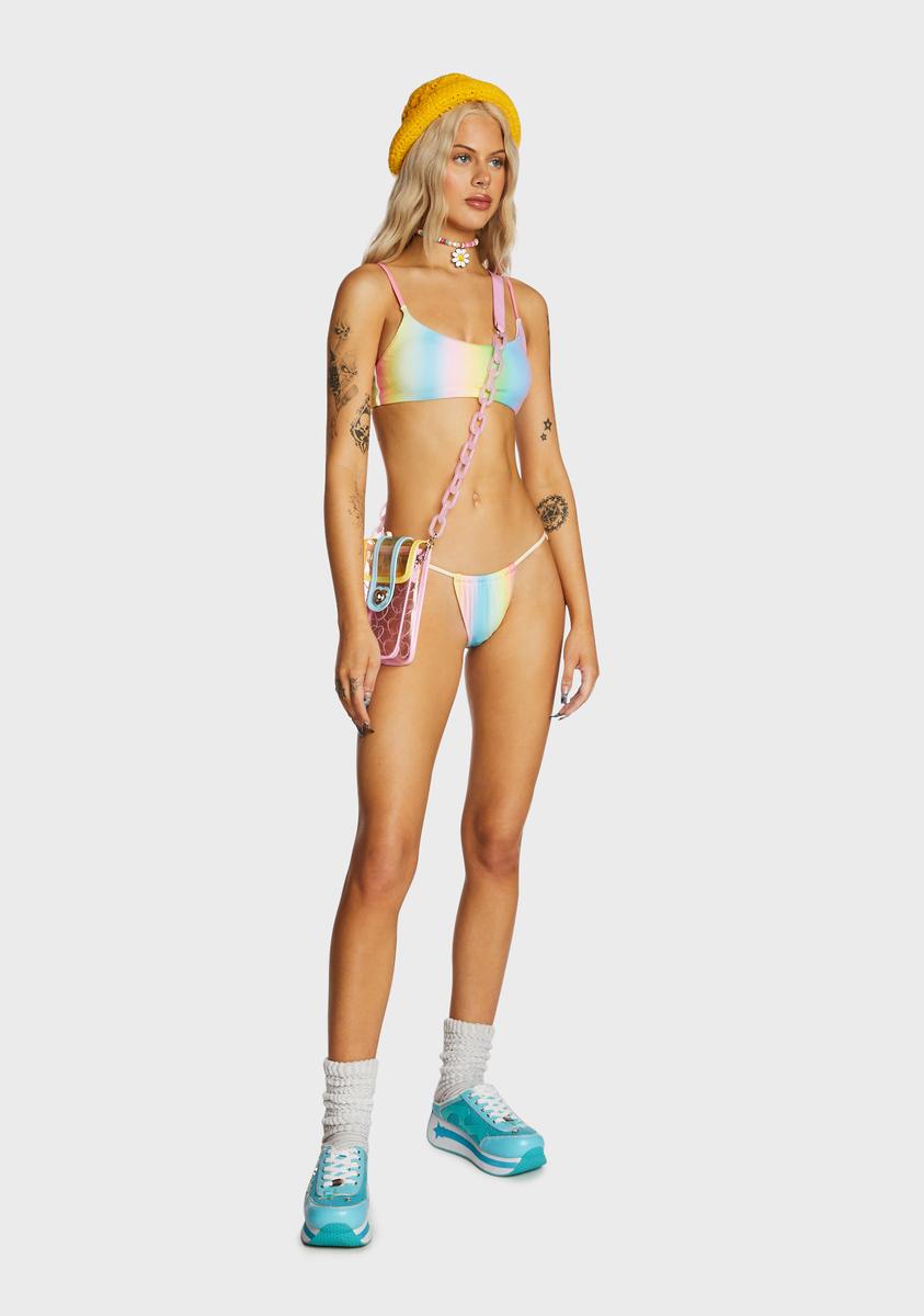 Ombre Rainbow Bralette And Bottoms Bikini Set - Multi – Dolls Kill