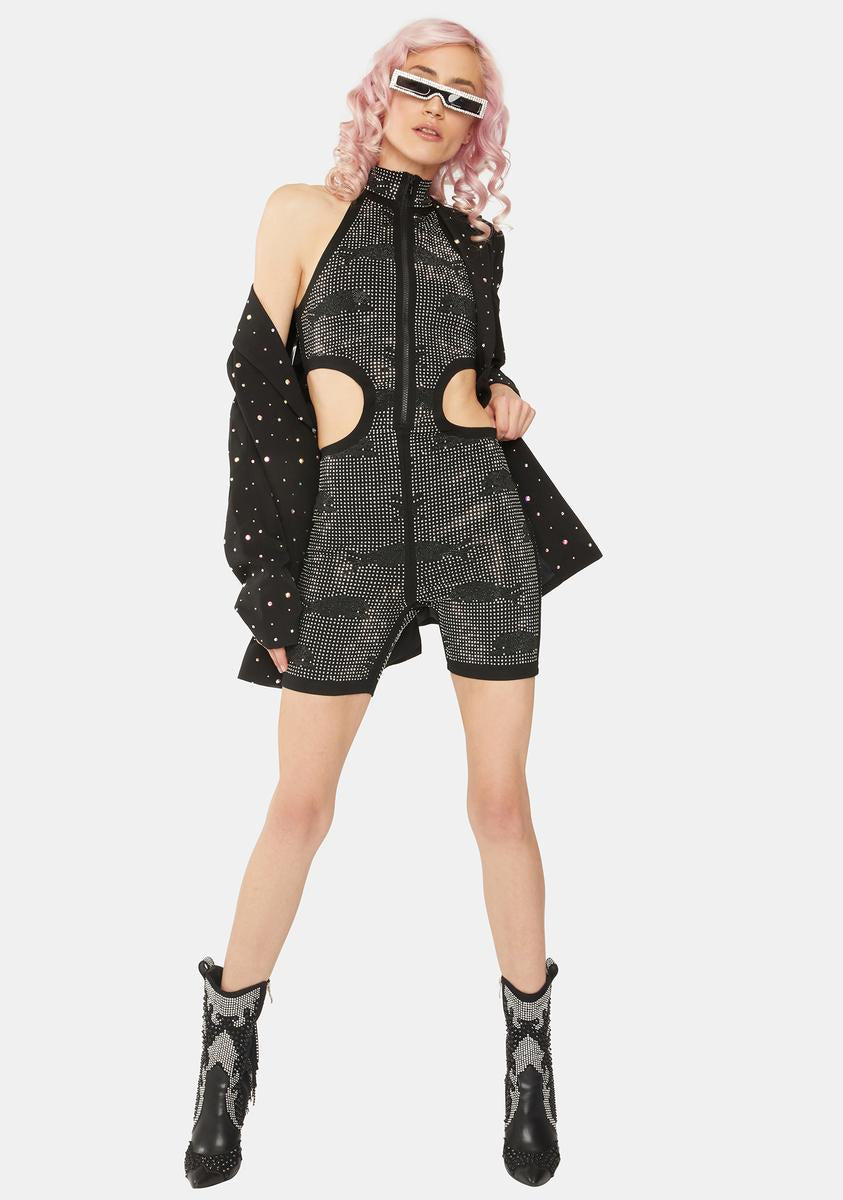 Lipt The Label Black Compound Rhinestone Romper – Dolls Kill