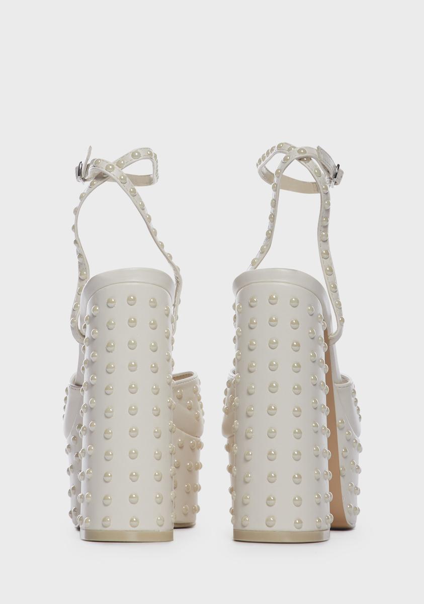 Public Desire Satin Pearl Platform Heels - Ecru – Dolls Kill