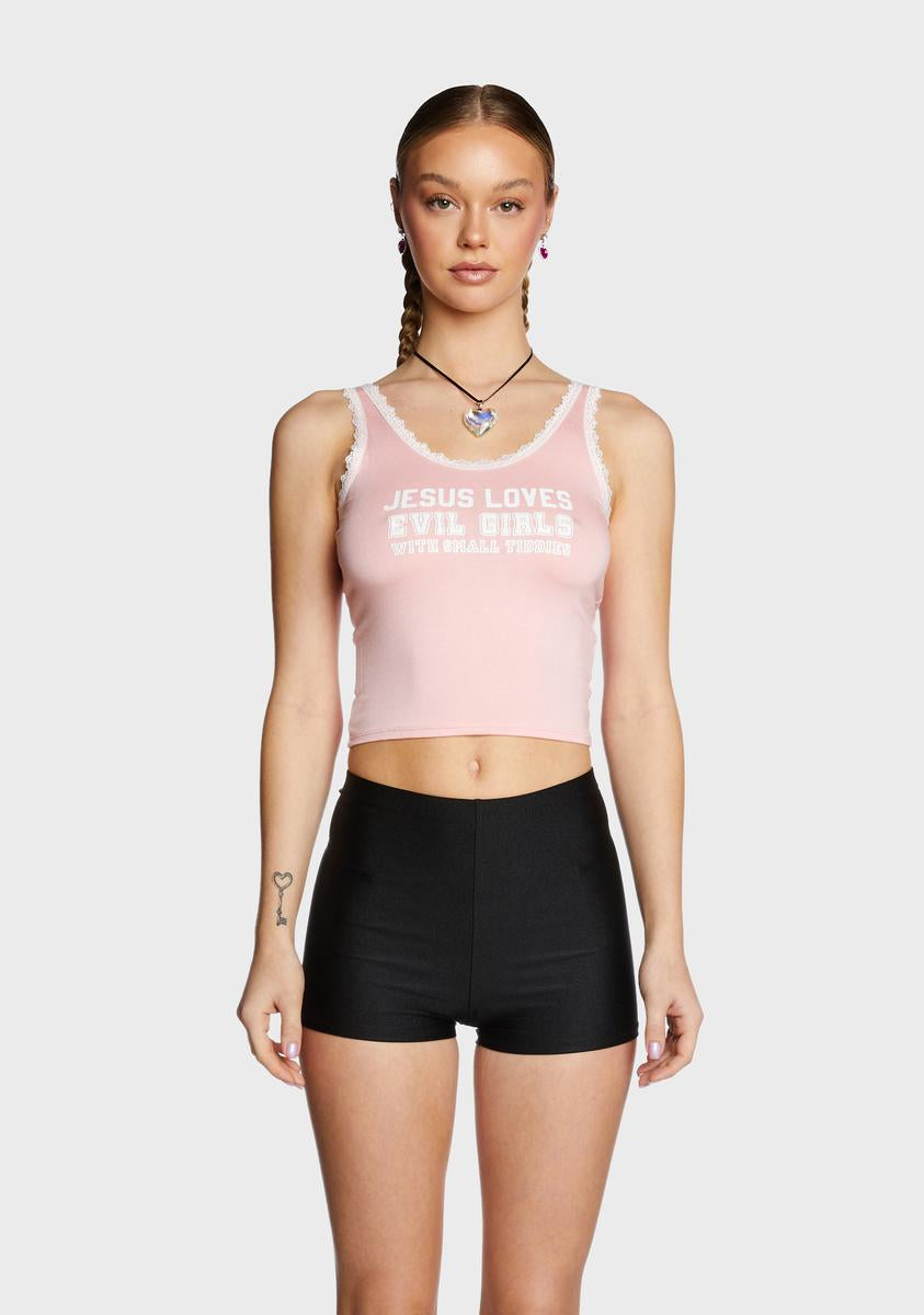 O Mighty Jesus Loves Me Lace Cami Top - Pink – Dolls Kill