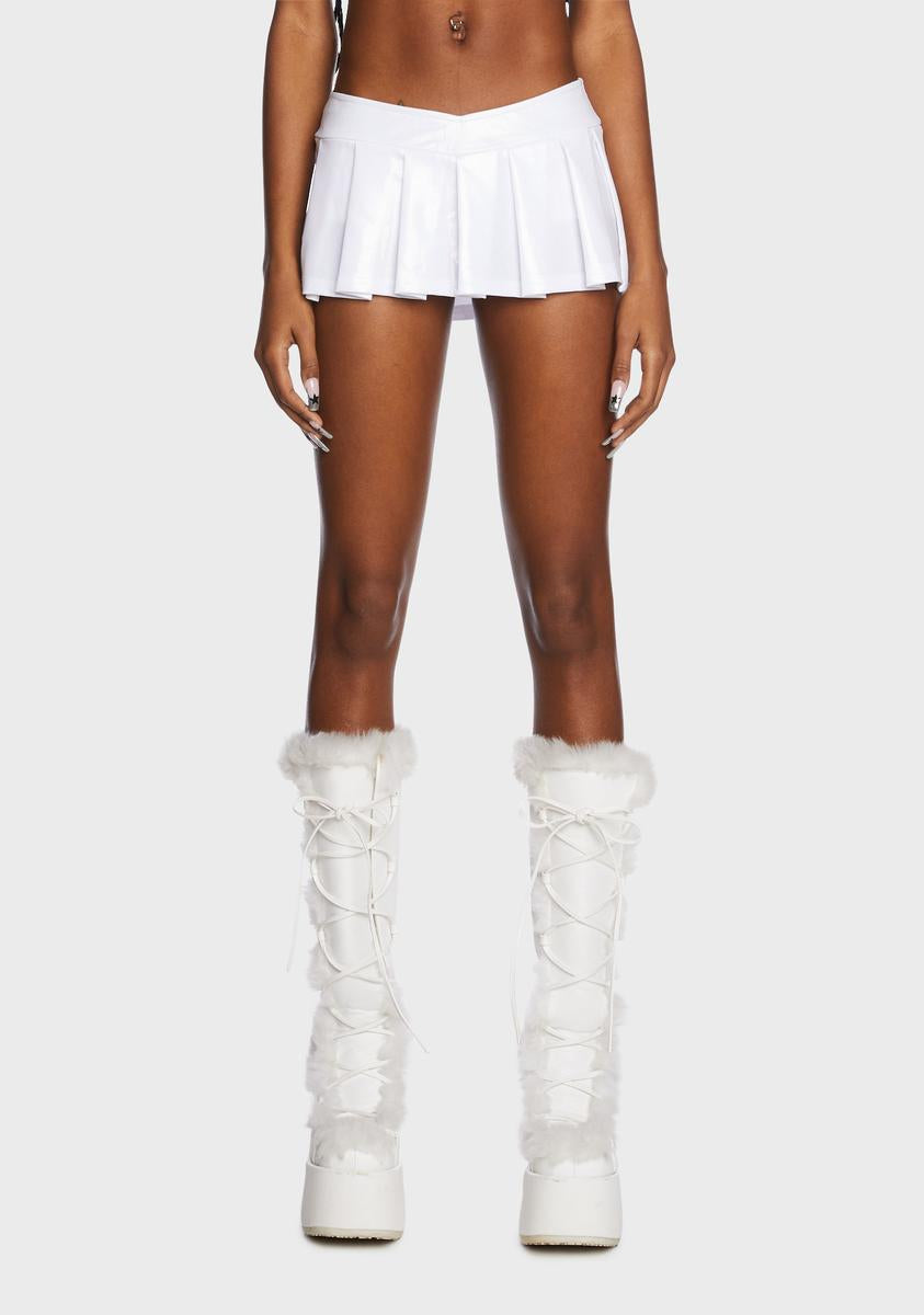 Metallic Low Rise Pleated Micro Mini Skirt - White – Dolls Kill