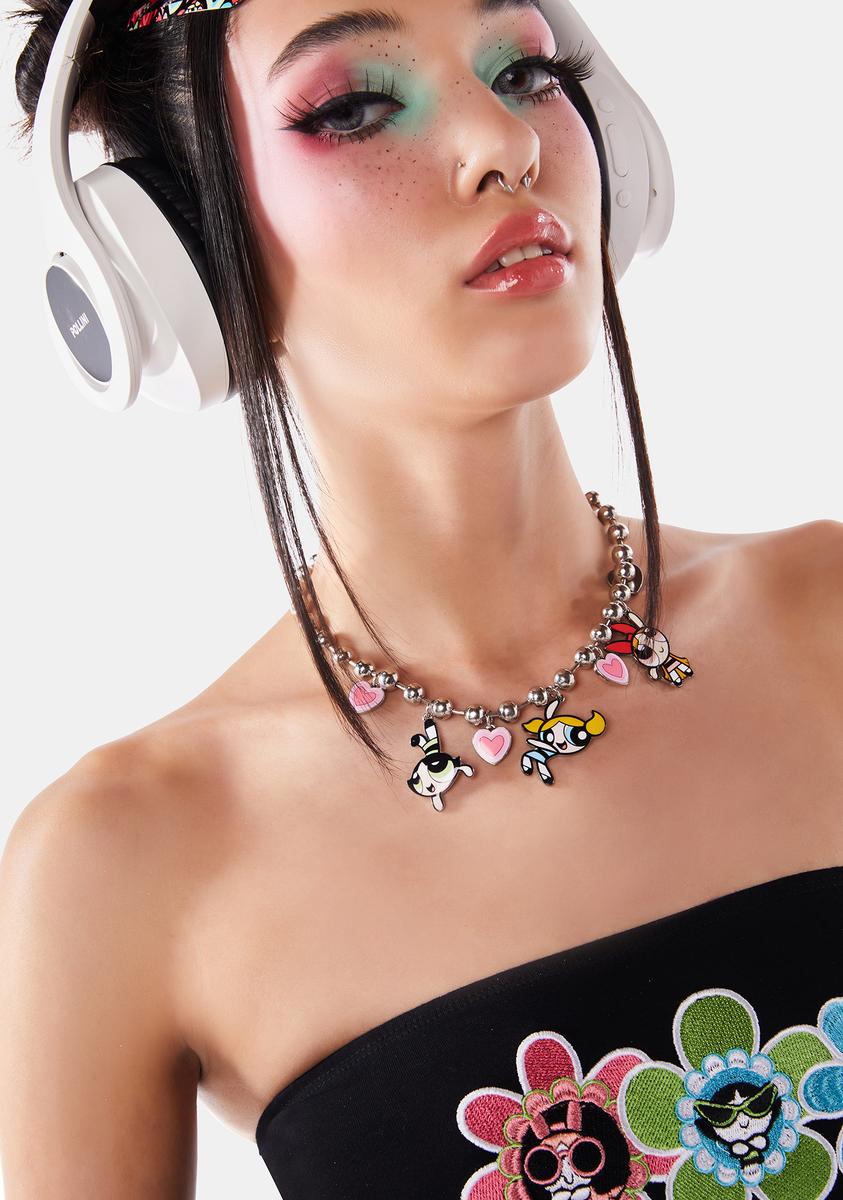 Dolls Kill x The Powerpuff Girls Ball Chain Heart Charm Choker Necklace