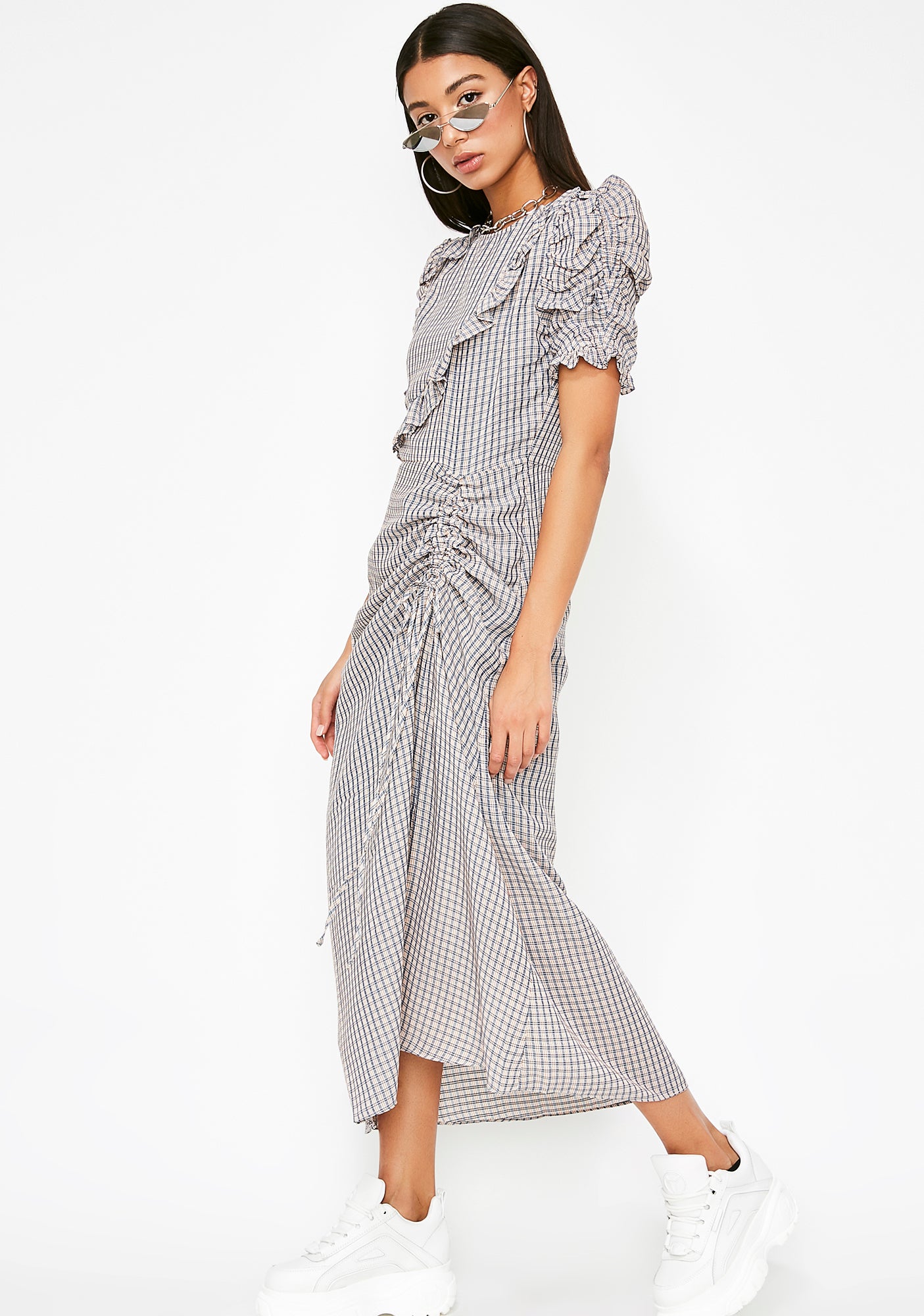 Plaid Ruffle Sleeve Maxi Dress – Dolls Kill