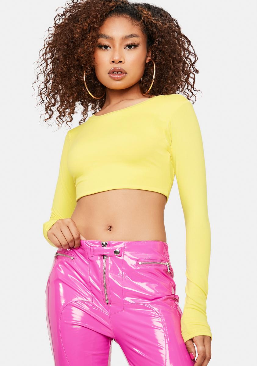 Cutout Back Long Sleeve Crop Top - Yellow – Dolls Kill