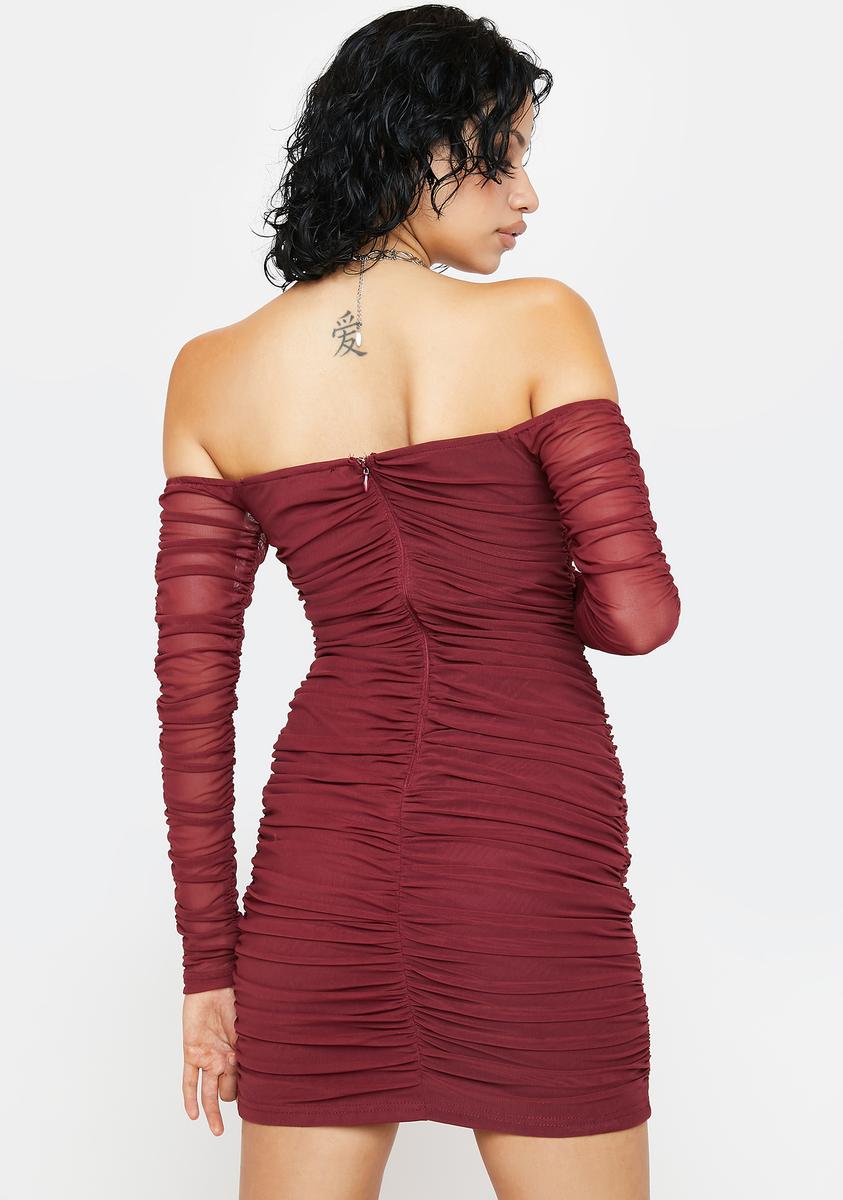 Shirred Off The Shoulder Bodycon Dress - Red – Dolls Kill