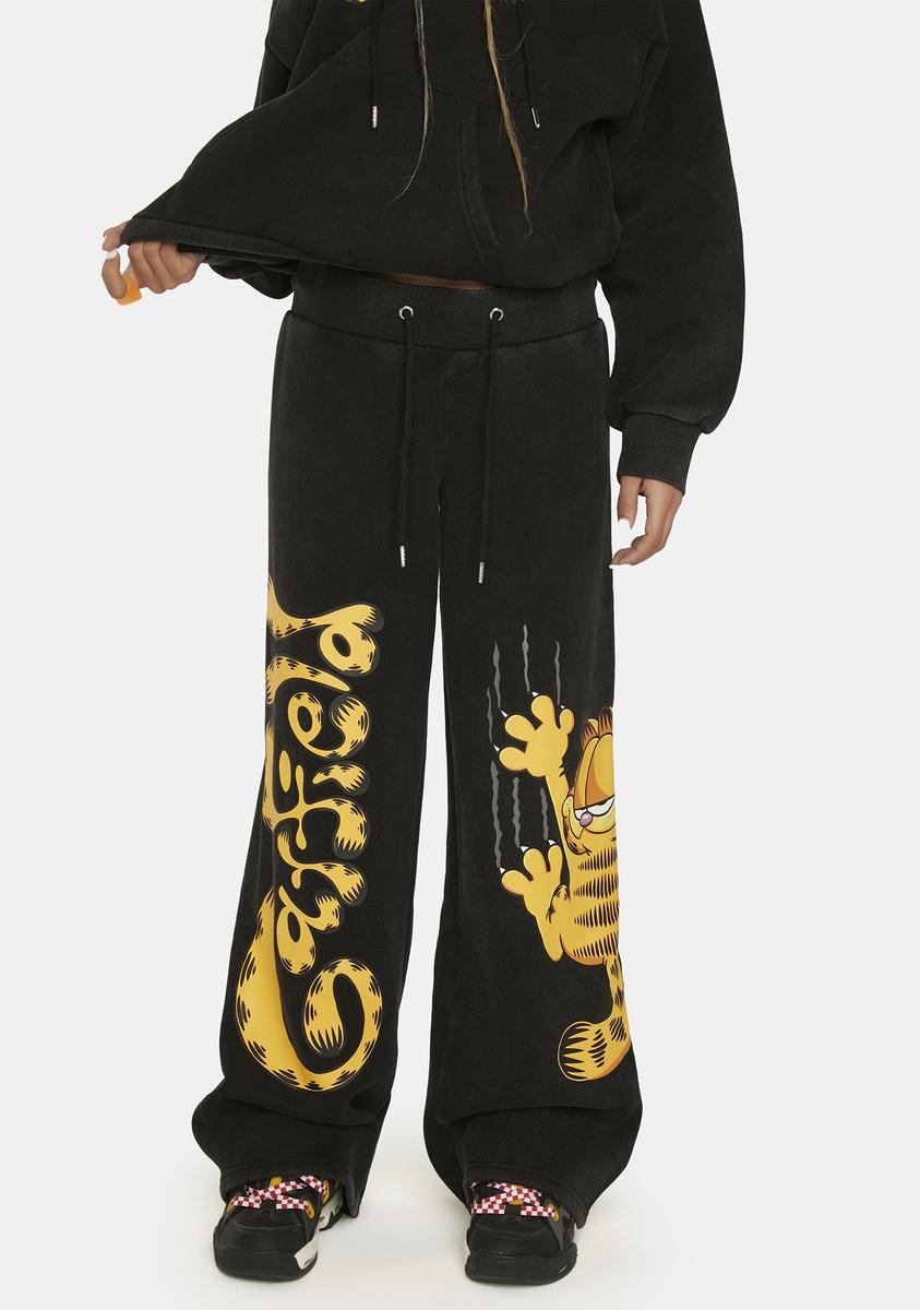Dolls Kill X Garfield Washed Fleece Joggers - Black