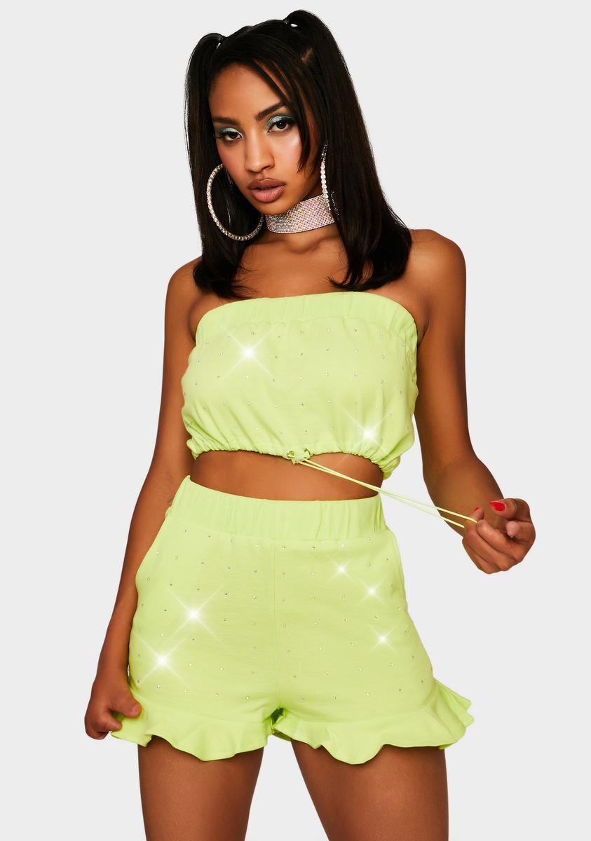 Rhinestone Tube Top Ruffled Shorts Set - Lime Green – Dolls Kill