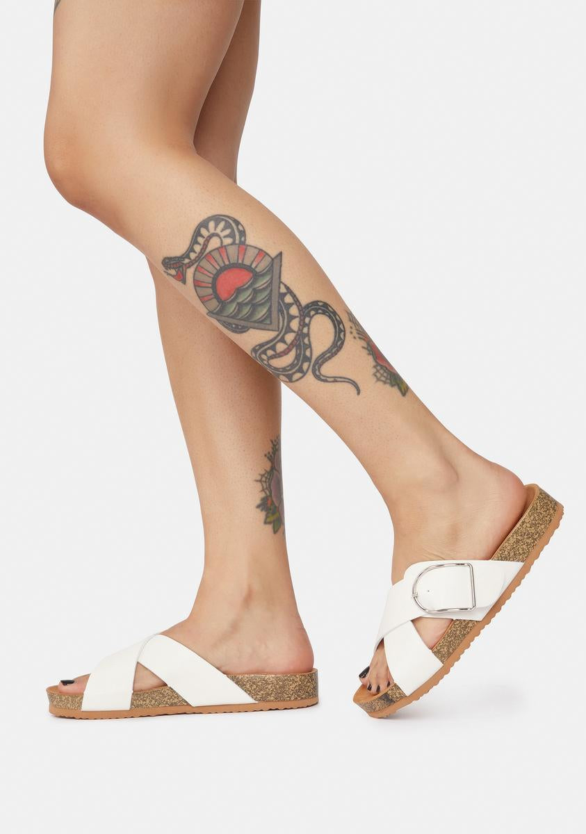 Criss Cross Buckle Strap Slides - White – Dolls Kill
