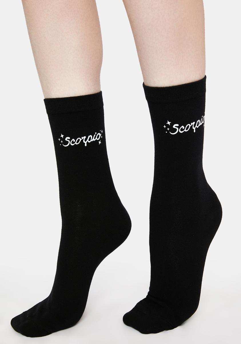 Scorpio Embroidered Crew Socks - Black – Dolls Kill