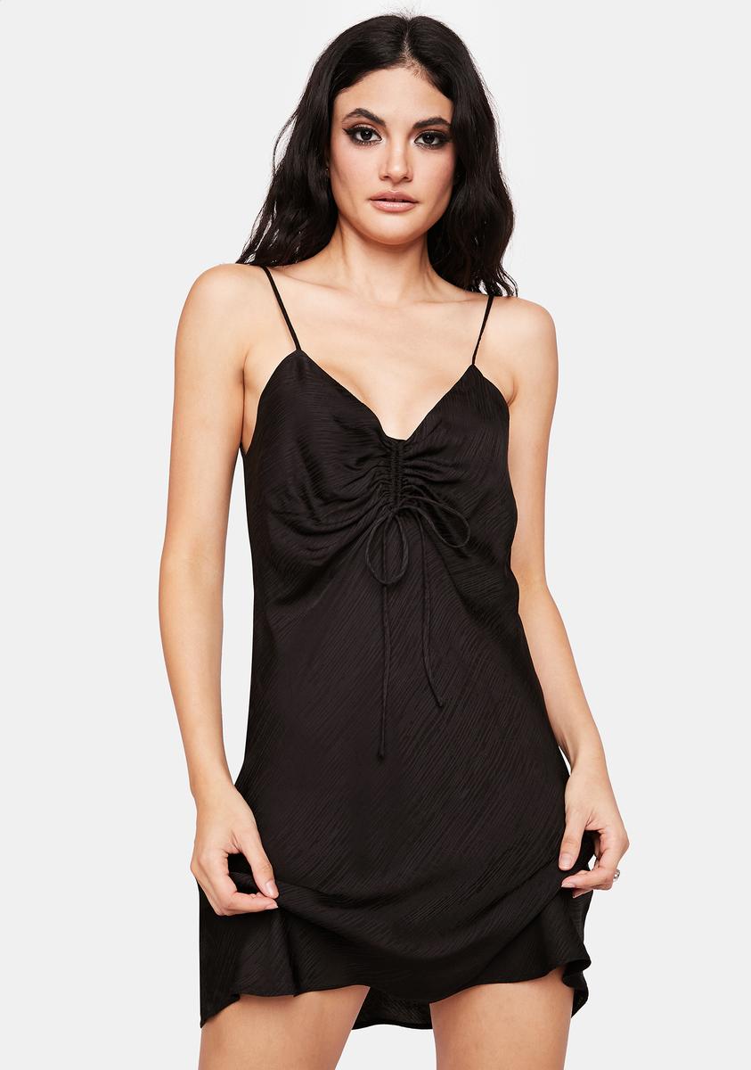 Smocked Tie Spaghetti Strap Mini Dress - Black – Dolls Kill