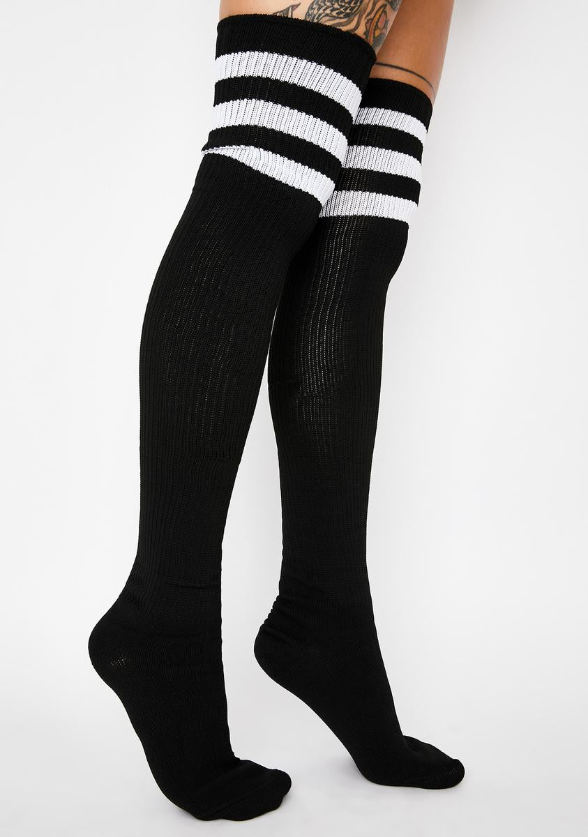 Sporty Striped Thigh High Socks Black – Dolls Kill