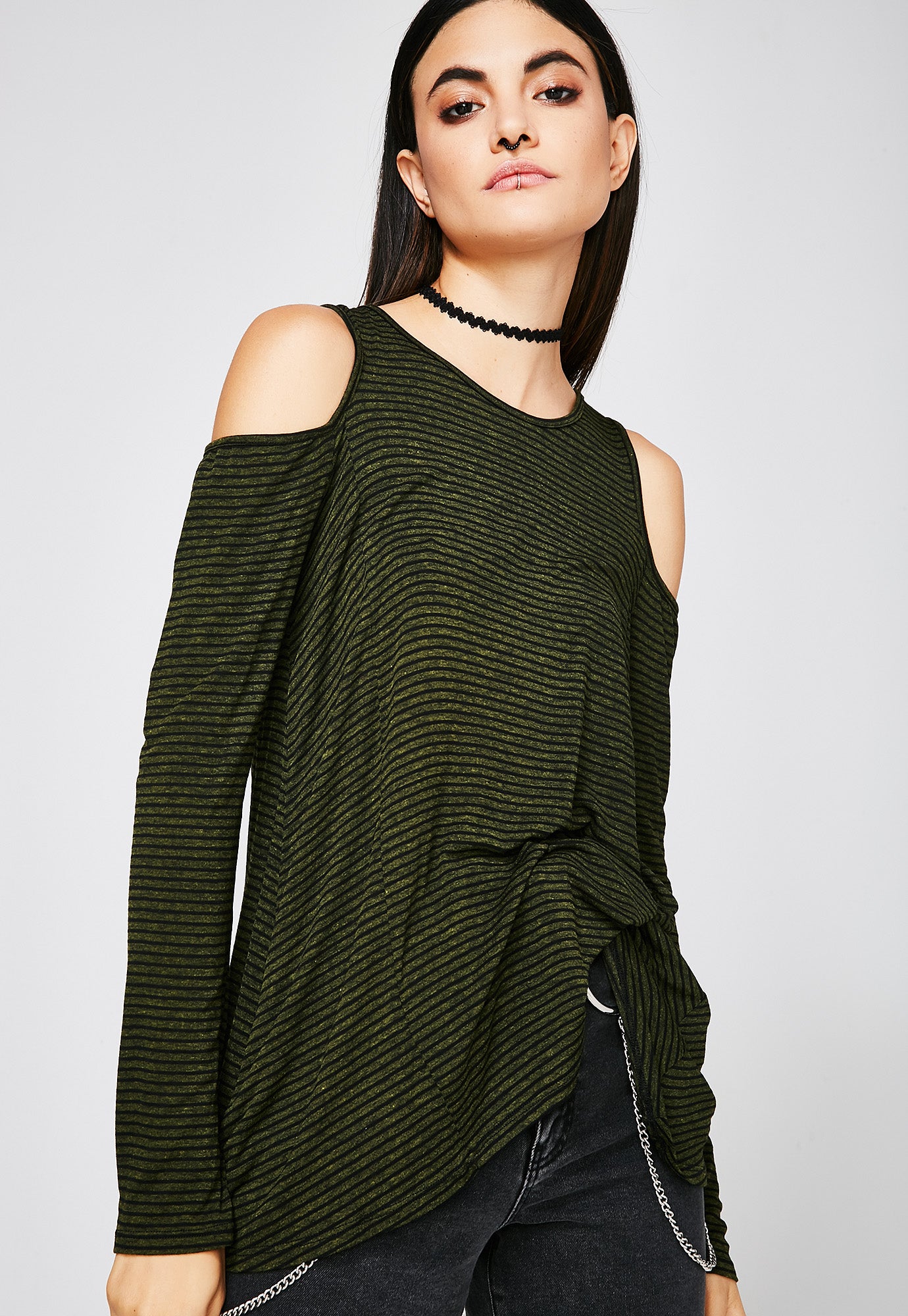 Striped Cold Shoulder Top – Dolls Kill