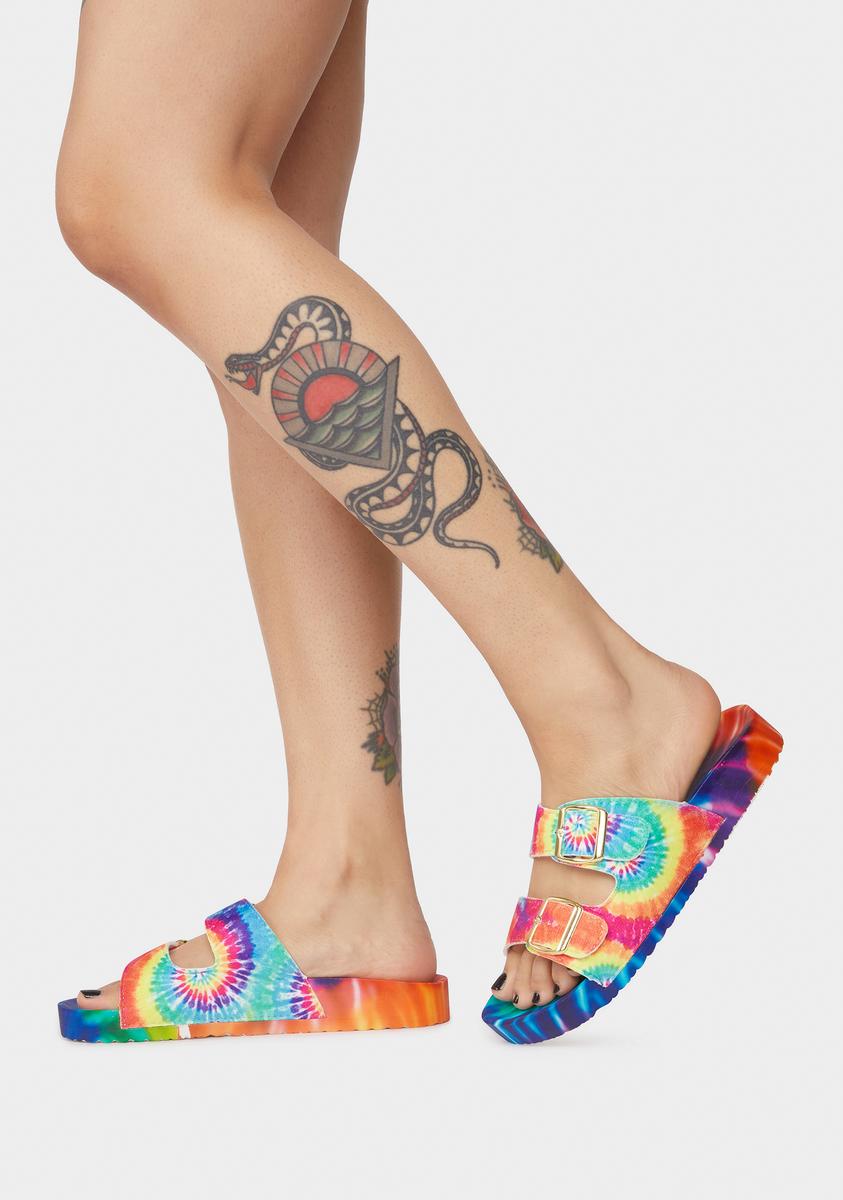 Tie Dye Buckle Closure Slides - Red – Dolls Kill