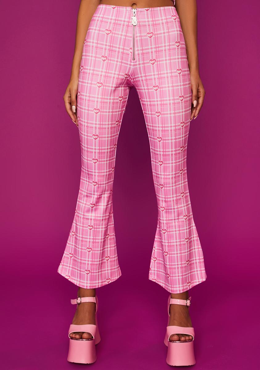 Dolls Kill x Bratz Cropped Plaid Flares - Pink