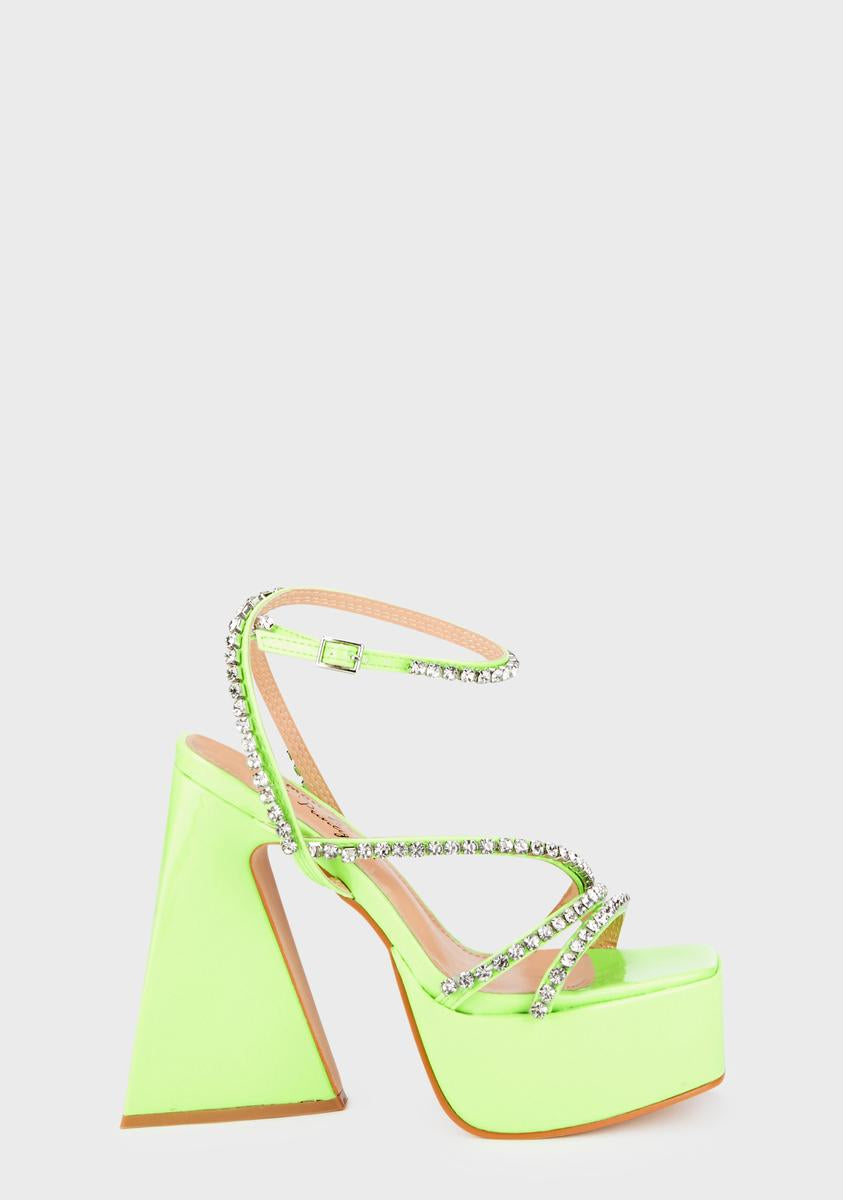 Lemon Drop by Privileged Sparkly Rhinestone Platform Heels - Lime ...