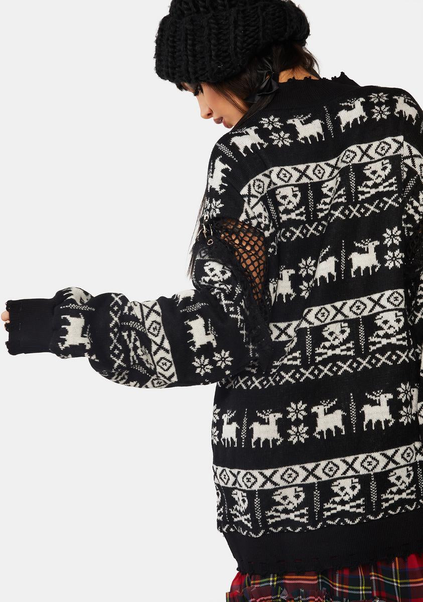 Punk Rave Fair Isle Skull Deer Print Pullover Sweater - Multi – Dolls Kill