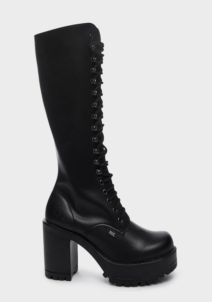 ROC Boots Australia Knee High Platform Lace Up Boots - Black – Dolls Kill