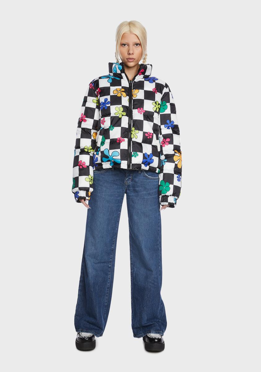 Dolls Kill x SpongeBob Reversible Nylon Graphic Checkered Puffer Jacket ...
