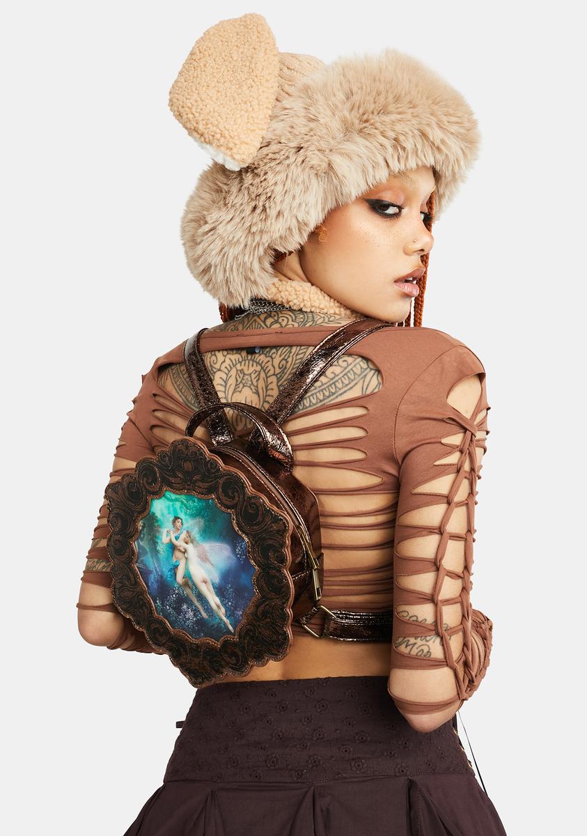 Current Mood Vegan Leather Metallic Angel Backpack - Brown – Dolls Kill