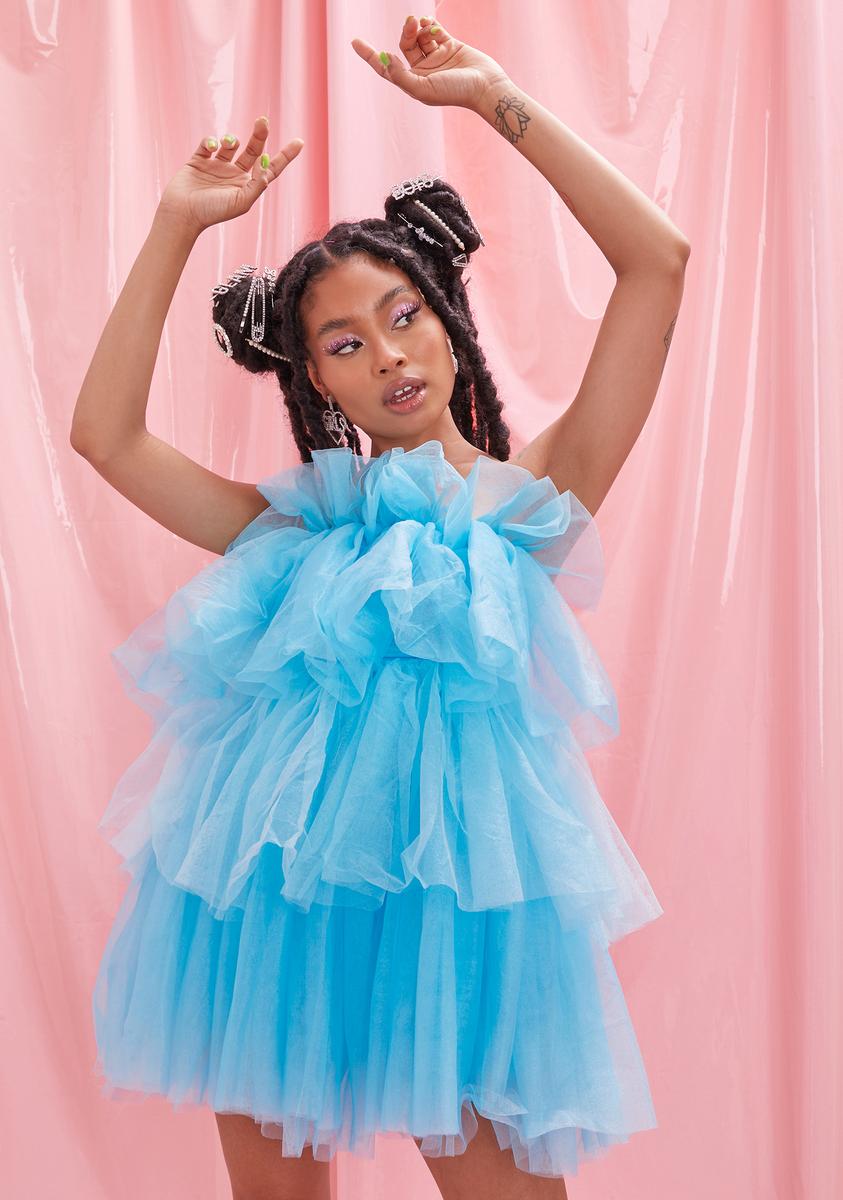 Strapless Tulle Mini Dress - Blue – Dolls Kill